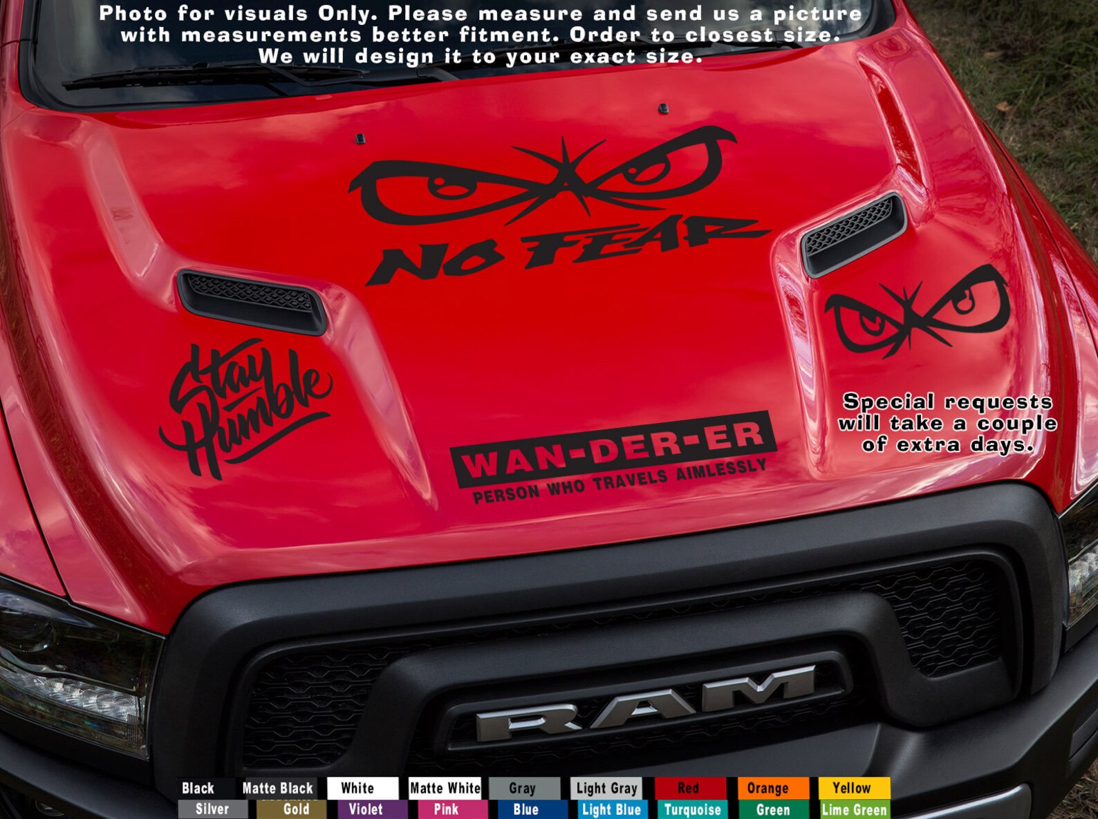 JDM Angry Eyes No Fear Text Stance Turbo Illest Car Fits Jeep Truck ...