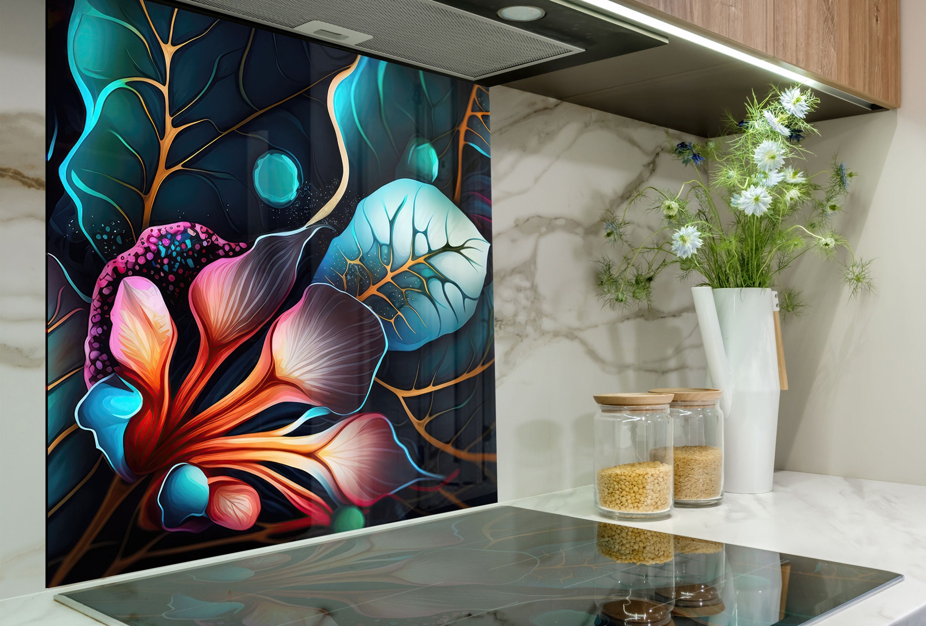 Tempered Glass Leaves Backsplash-floral Backsplash - Etsy