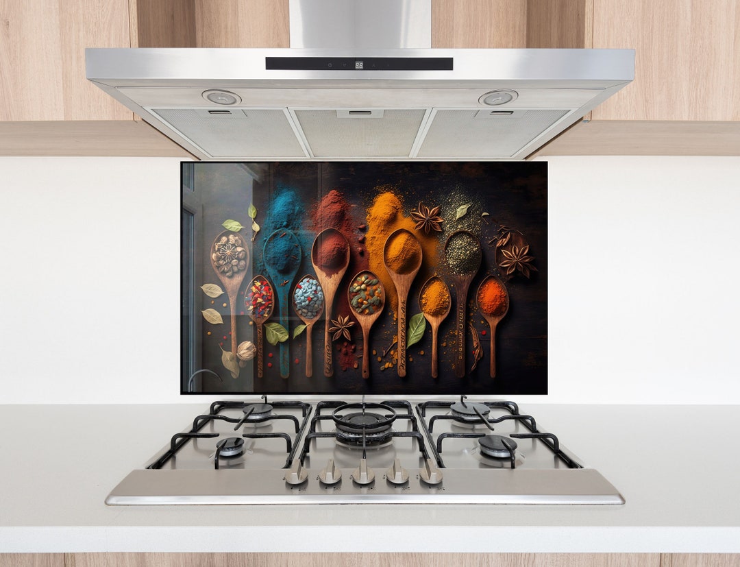 Tempered Glass Spoon Spice Backsplash Design-cooker Wall - Etsy