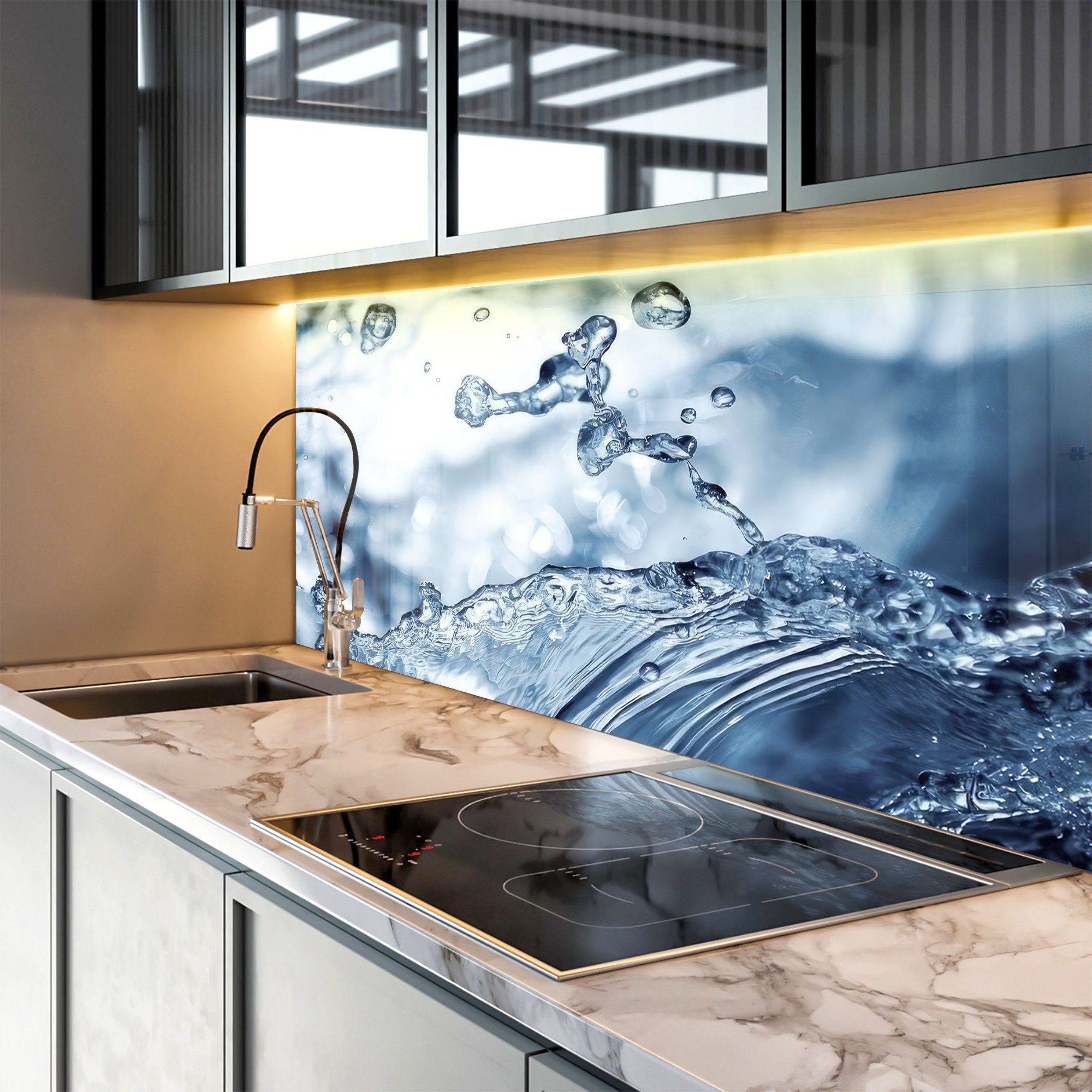 Tempered Glass Water Backsplash Tile Water Splashback for - Etsy