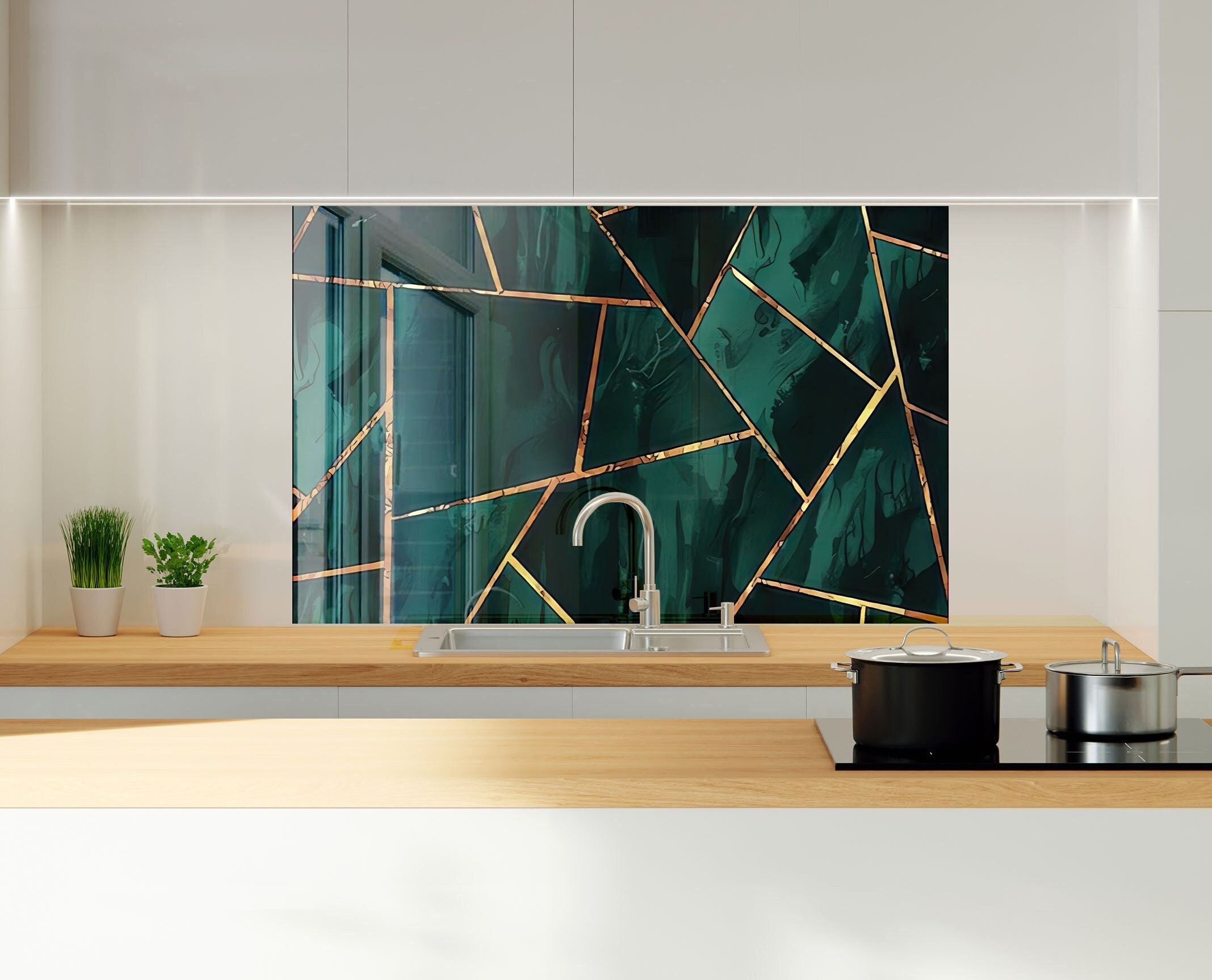 Tempered Glass Geometric Backsplash Tile Kitchen Splashback - Etsy