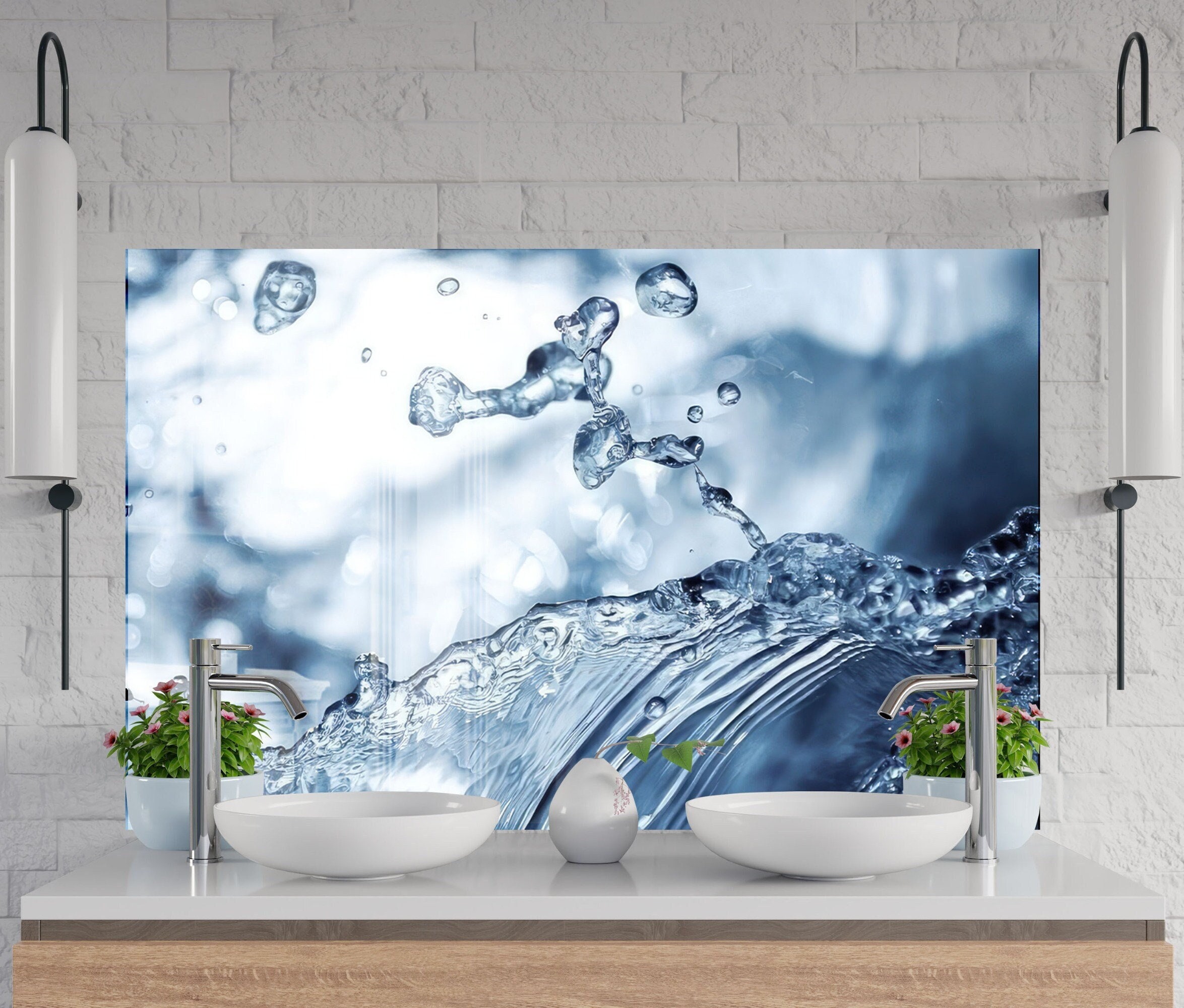 Tempered Glass Water Backsplash Tile Water Splashback for - Etsy