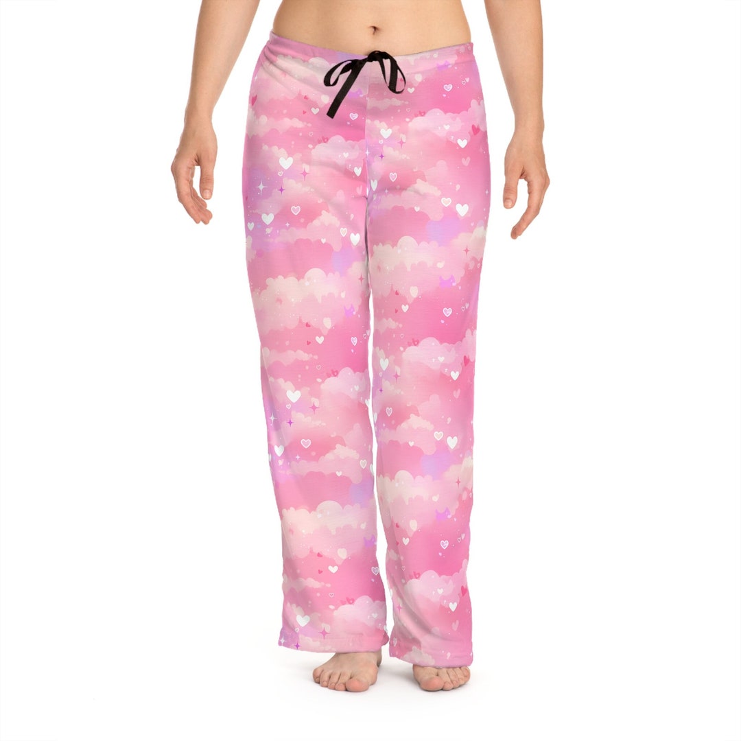 Pink Sparkly Cloud Pajama Pants, Pink Hearts Pajamas, Princess PJ Pants ...