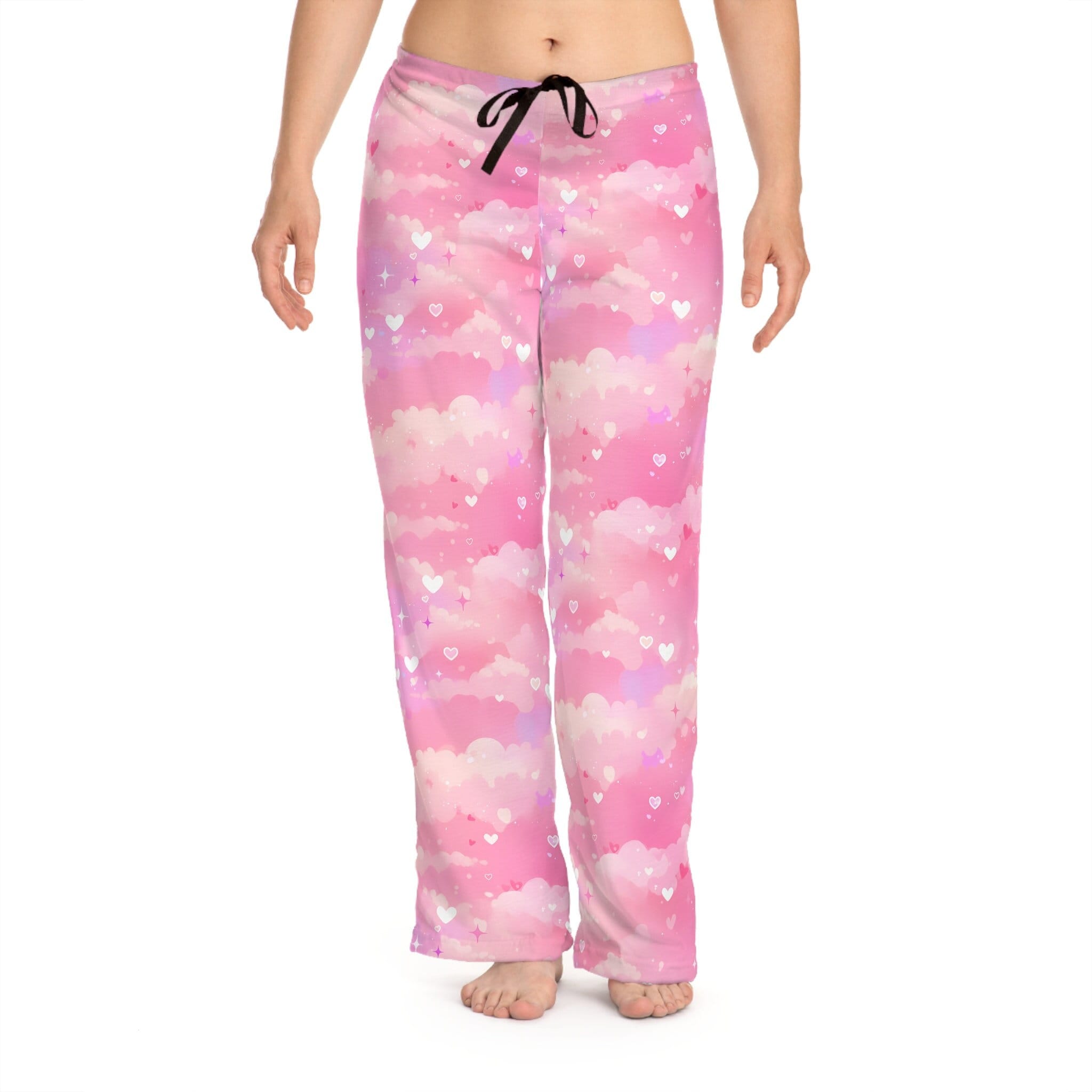 Pink Sparkly Cloud Pajama Pants, Pink Hearts Pajamas, Princess PJ Pants ...