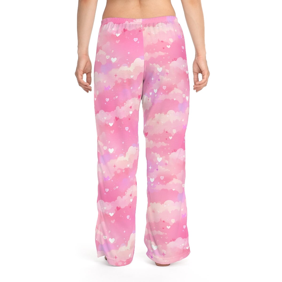 Pink Sparkly Cloud Pajama Pants, Pink Hearts Pajamas, Princess PJ Pants ...