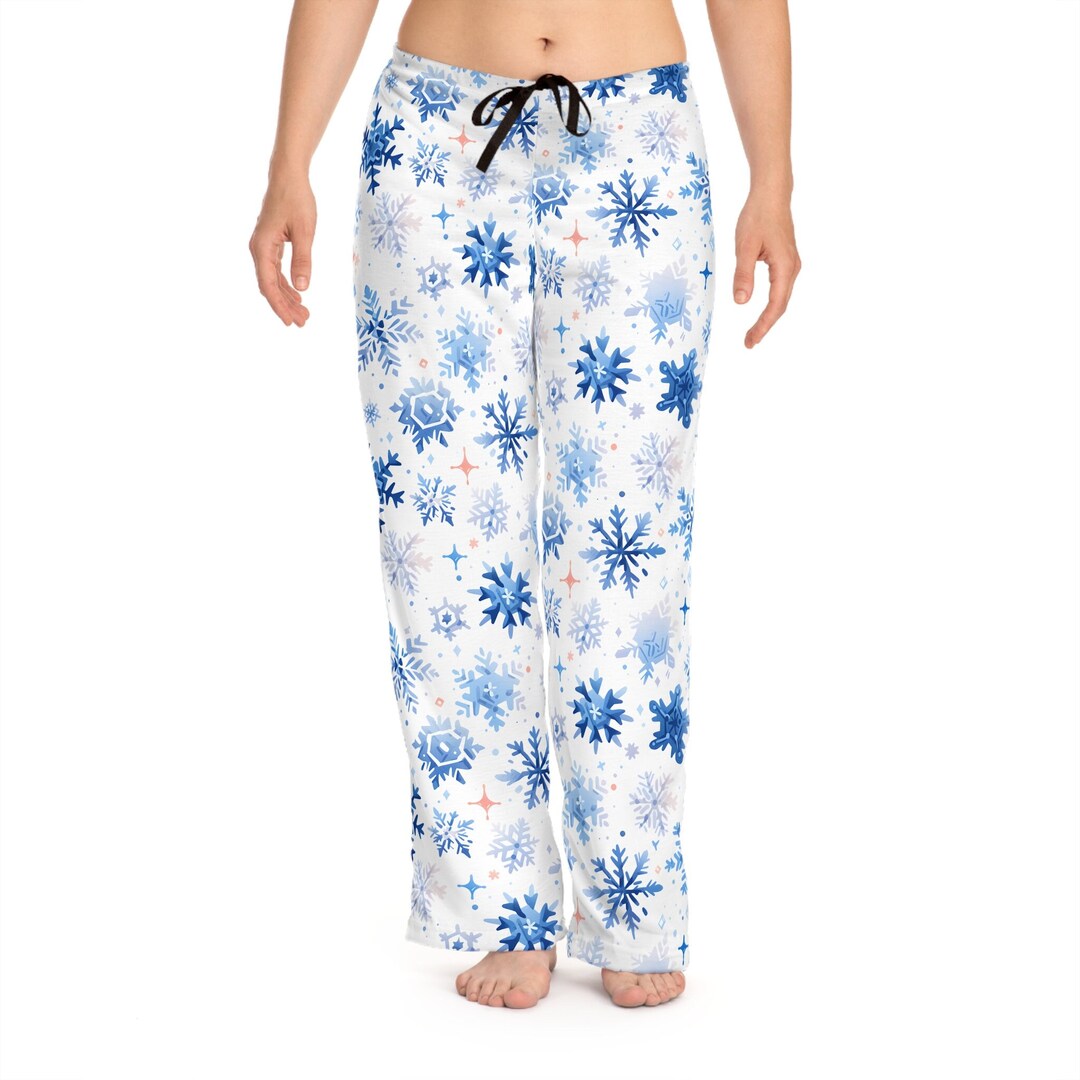 Snowflake Pants, Blue Christmas Snowflakes Pjs, Snowflakes Pajama Pants ...