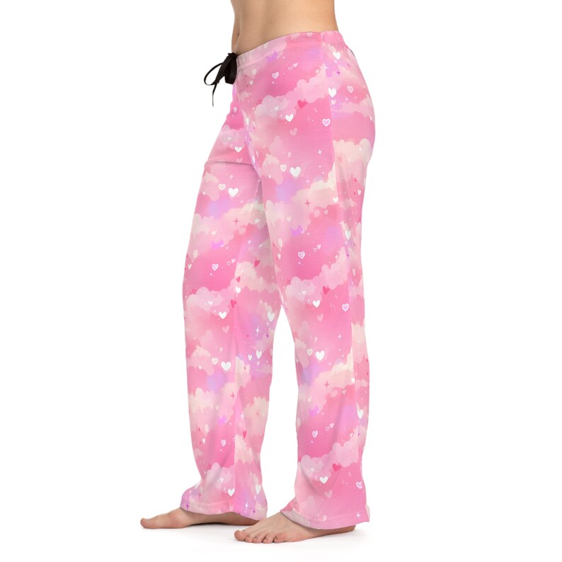 Pink Sparkly Cloud Pajama Pants, Pink Hearts Pajamas, Princess PJ Pants ...