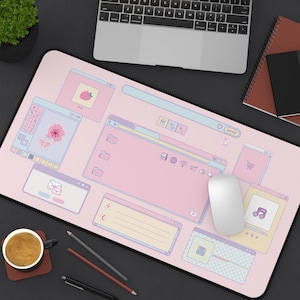 Kawaii Y2K Aesthetic Pink Desktop Desk Mat | Cute Mousepad | Office ...