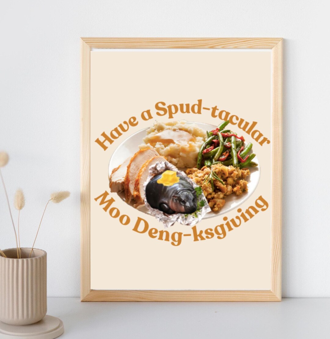 Moo Deng Thanksgiving Instant Printable Wall Art Card Placard ...