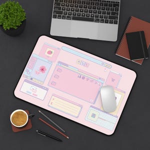 Kawaii Y2K Aesthetic Pink Desktop Desk Mat | Cute Mousepad | Office ...