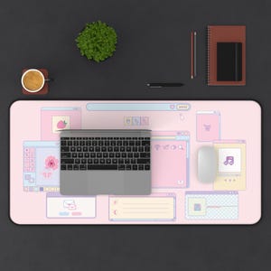 Kawaii Y2K Aesthetic Pink Desktop Desk Mat | Cute Mousepad | Office ...