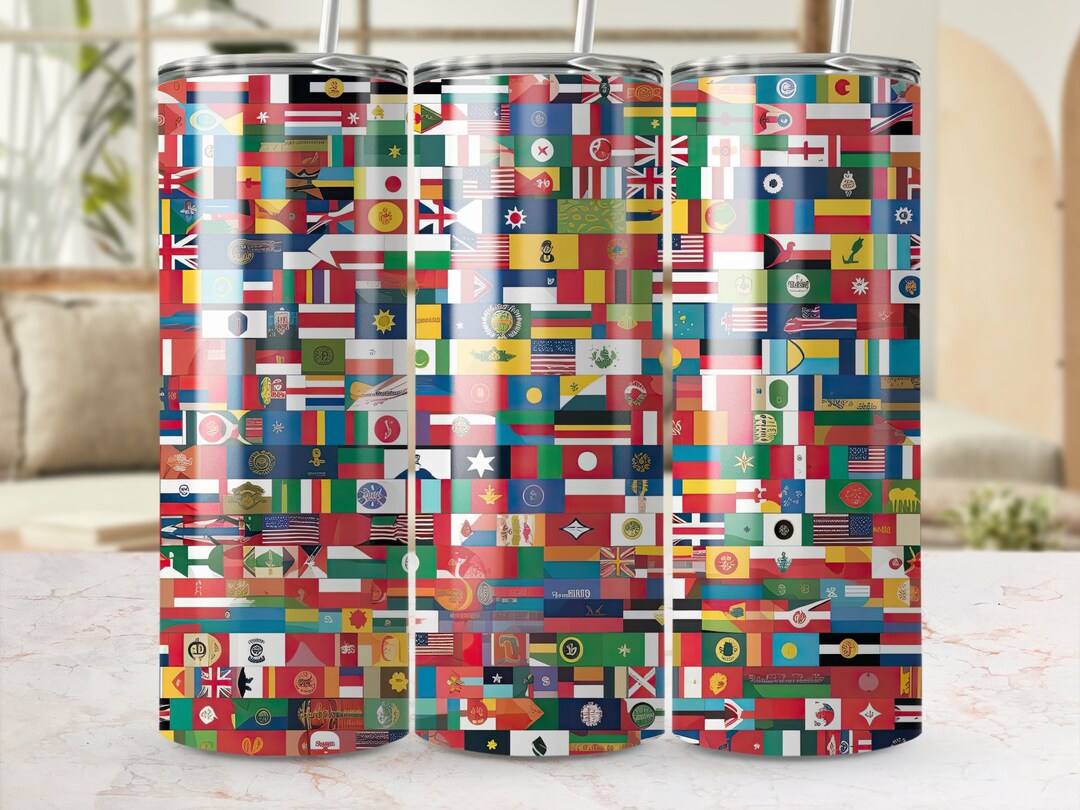 World Flags Design, 20oz Skinny Tumbler Wrap, Seamless PNG Sublimation ...