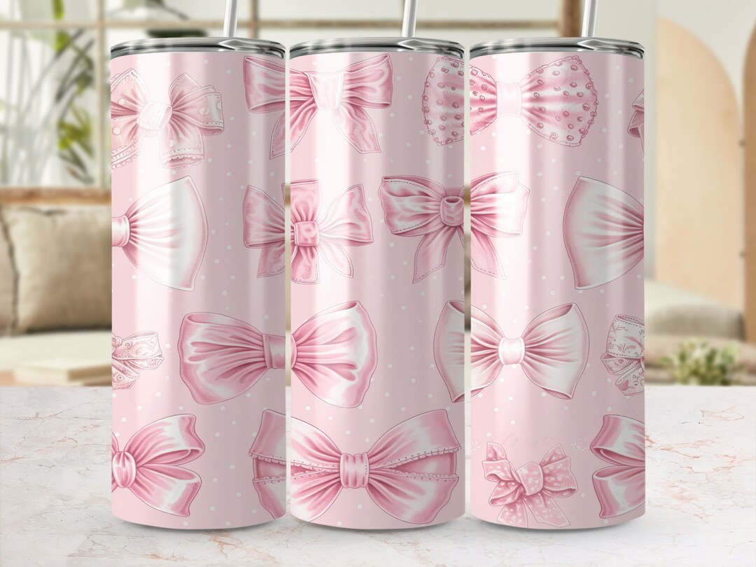 Pink Bow Pattern Seamless Tumbler Wrap, Cute Feminine Bow Sublimation ...
