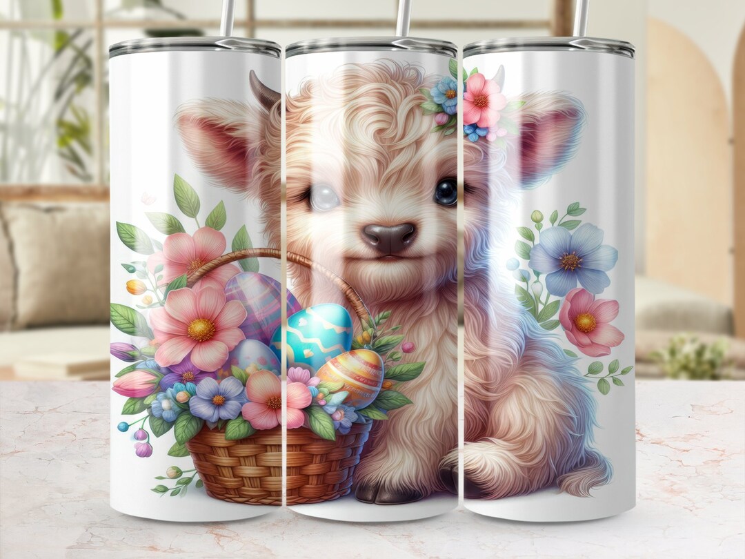 Adorable Floral Highland Cow Easter Basket 20oz Tumbler Wrap, Seamless ...