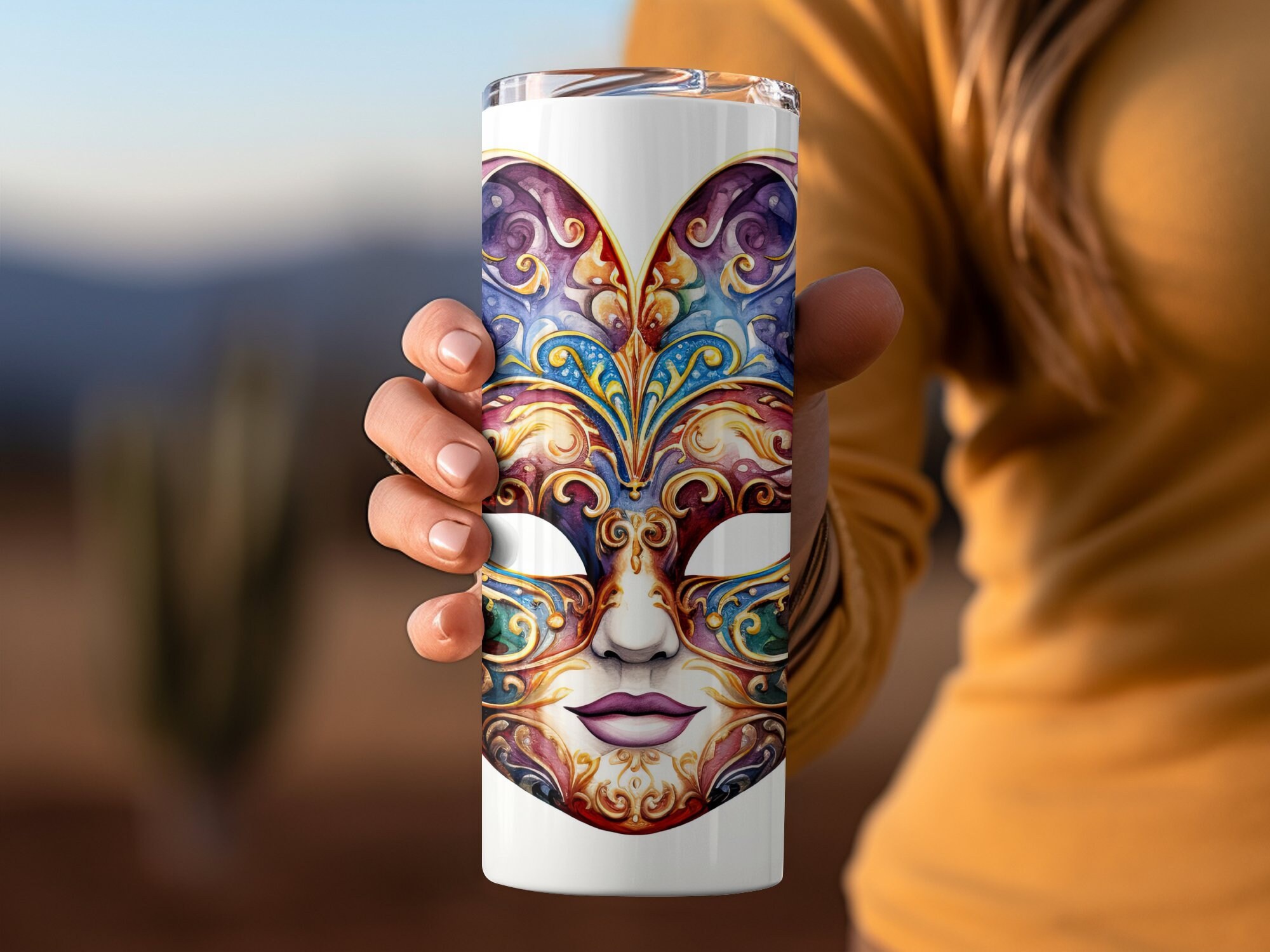 Whimsical Masquerade Mask Design for Tumbler, Colorful Swirls and Beads ...