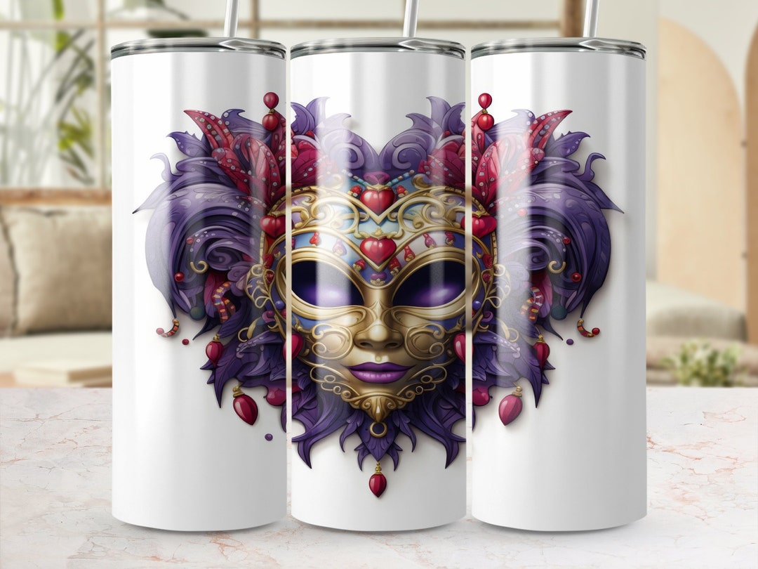 Mardi Gras Masquerade Mask Tumbler Wrap, Seamless 20oz Skinny ...