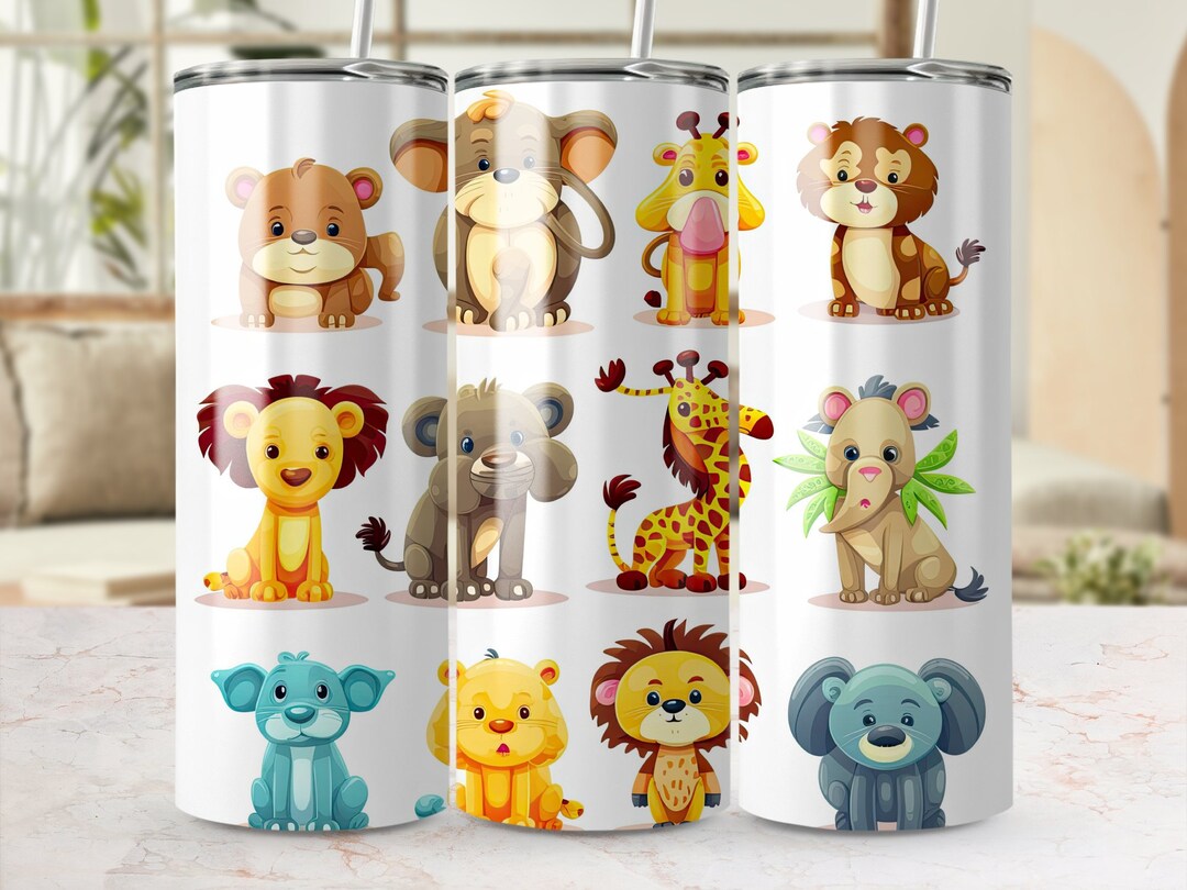 Cartoon Safari Animals Tumbler Wrap, Cute Jungle Critters 20oz Tumbler ...