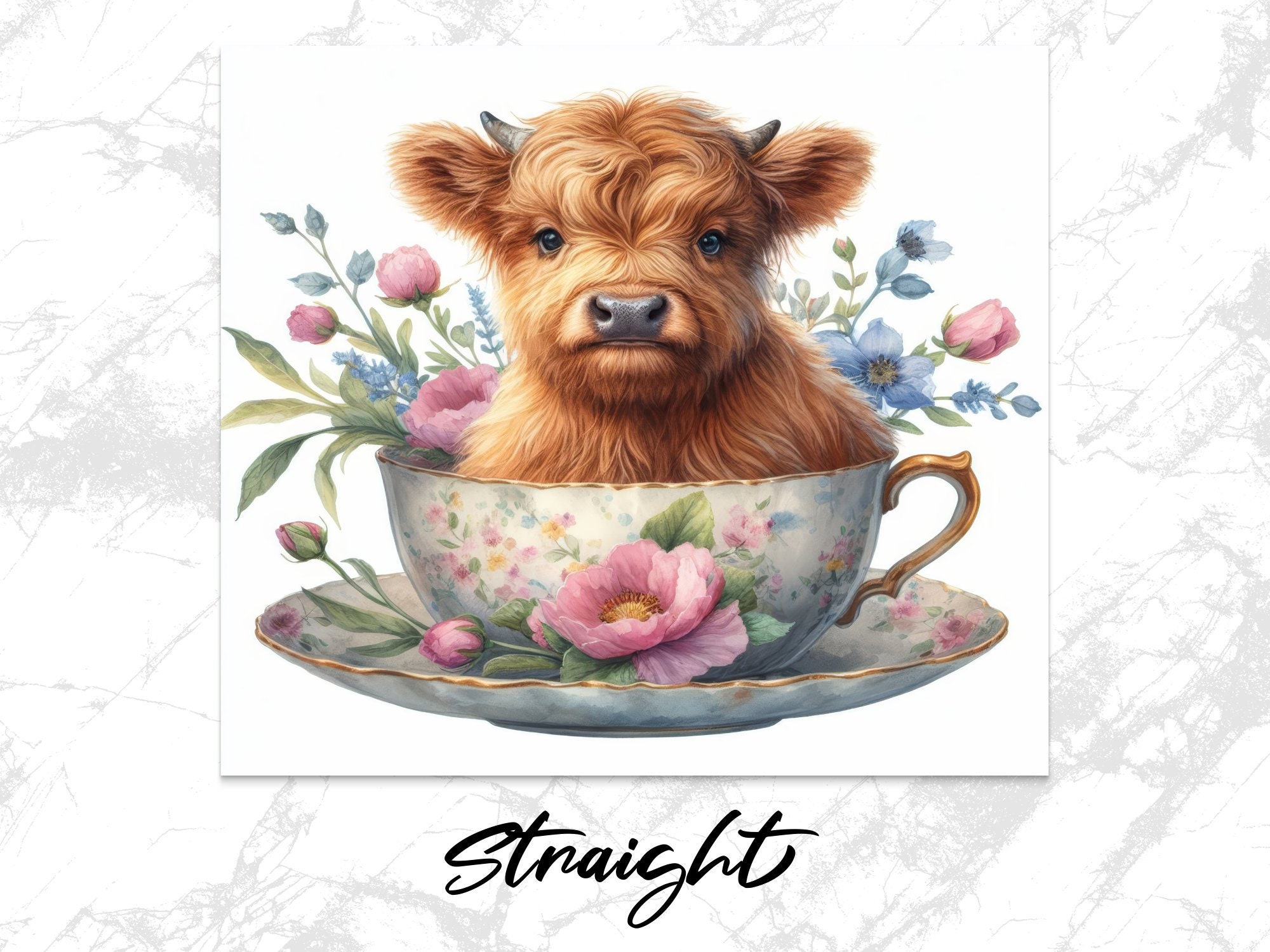 Highland Cow in Teacup Floral Seamless 20oz Skinny Tumbler Wrap ...
