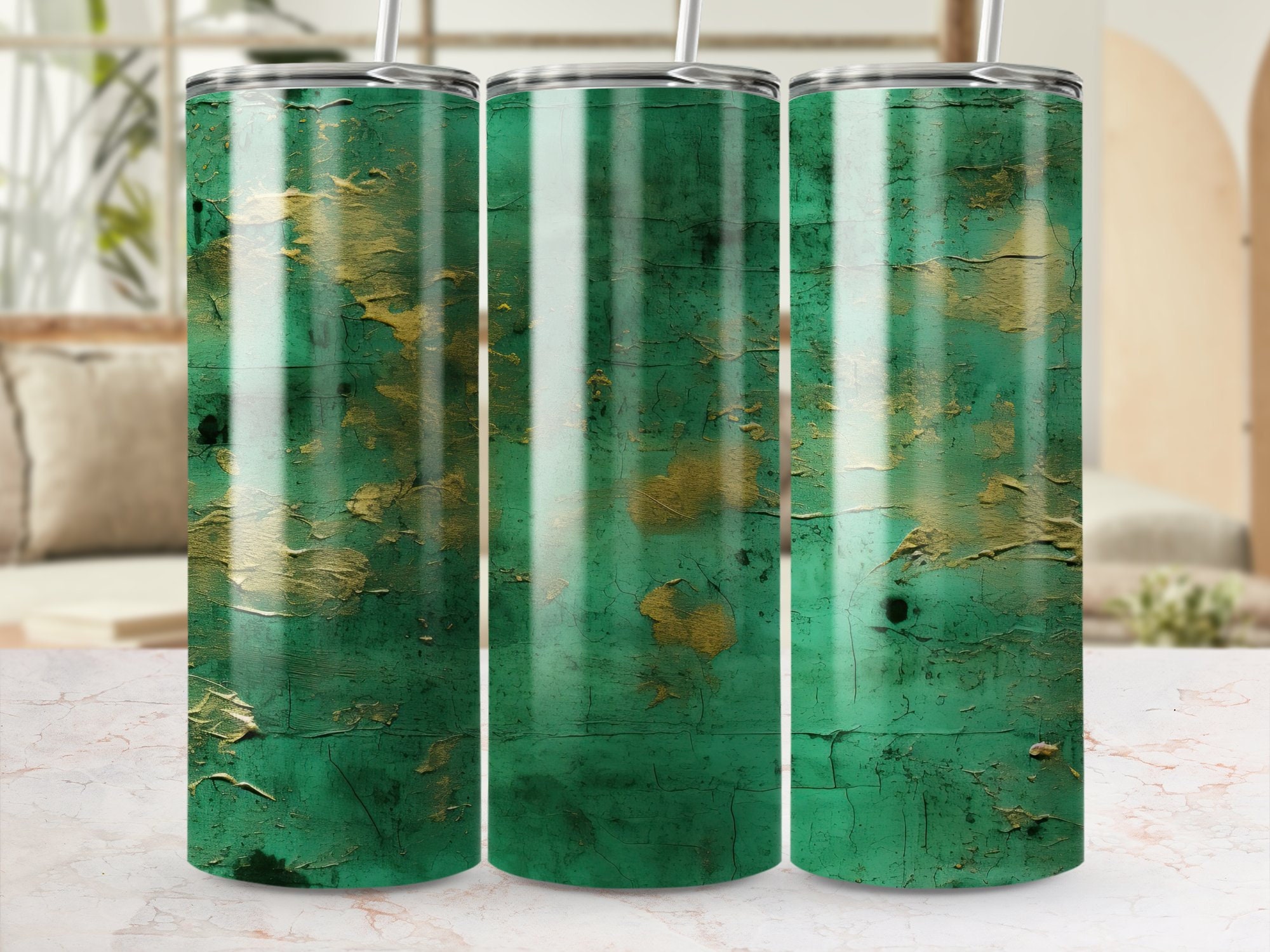 Distressed Green and Gold Texture 20oz Skinny Tumbler Wrap, Seamless ...