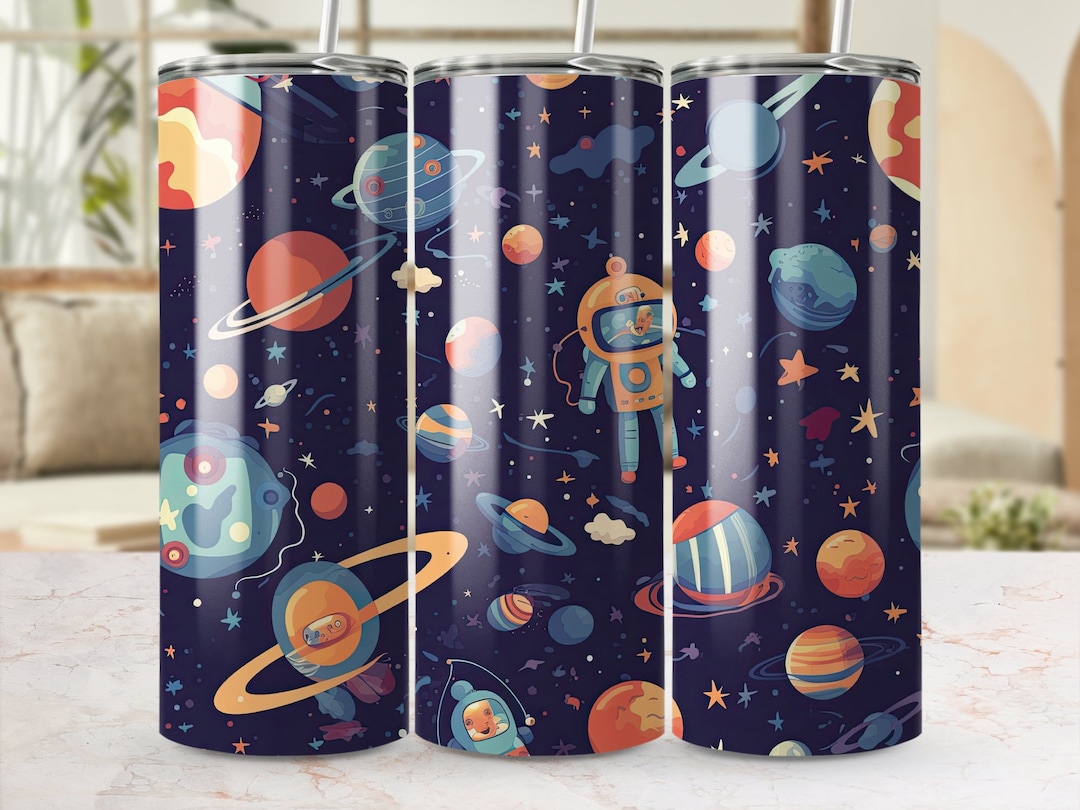 Outer Space Explorer Seamless Tumbler Wrap for 20oz, Skinny Sublimation ...