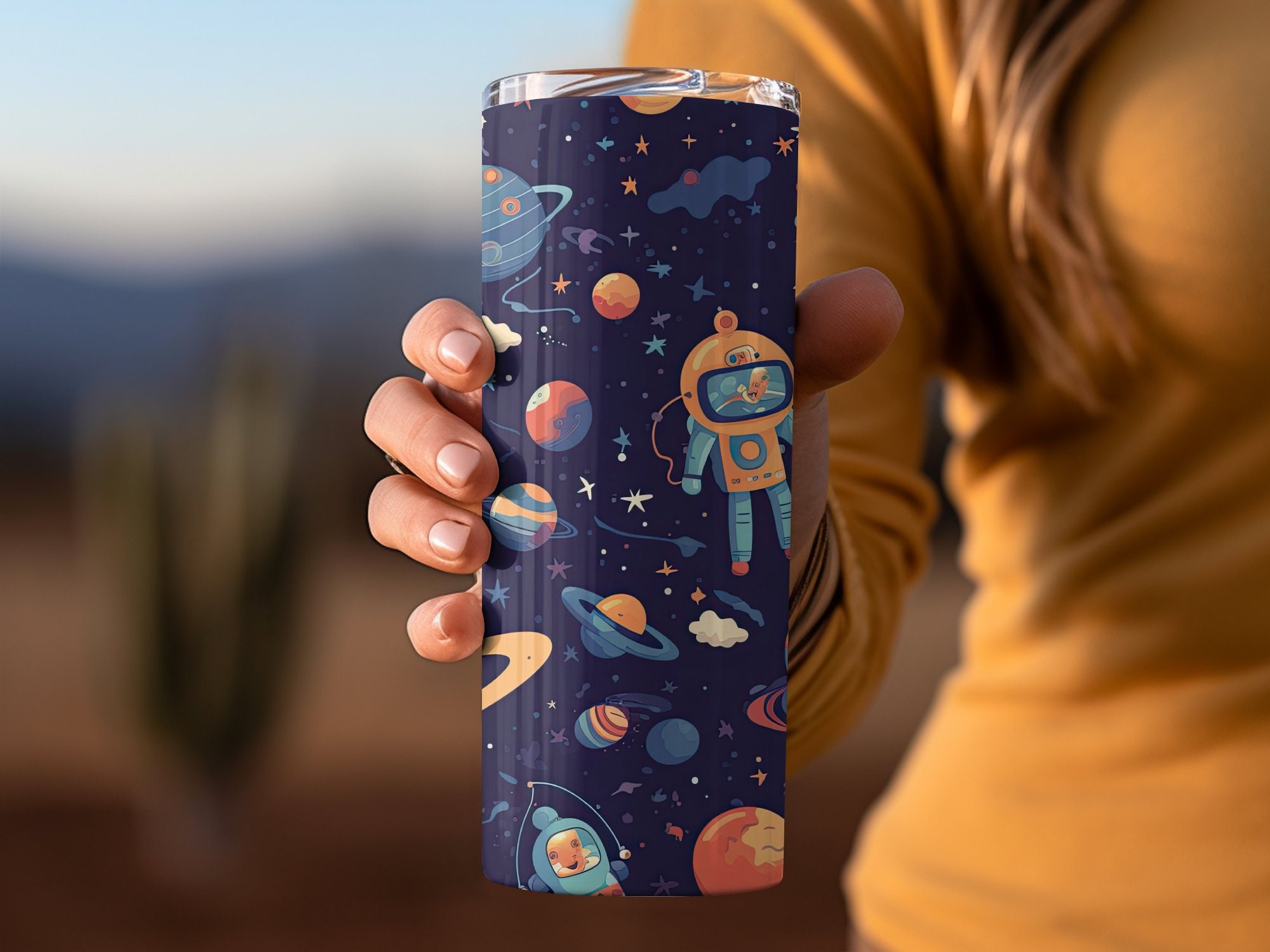 Outer Space Explorer Seamless Tumbler Wrap for 20oz, Skinny Sublimation ...