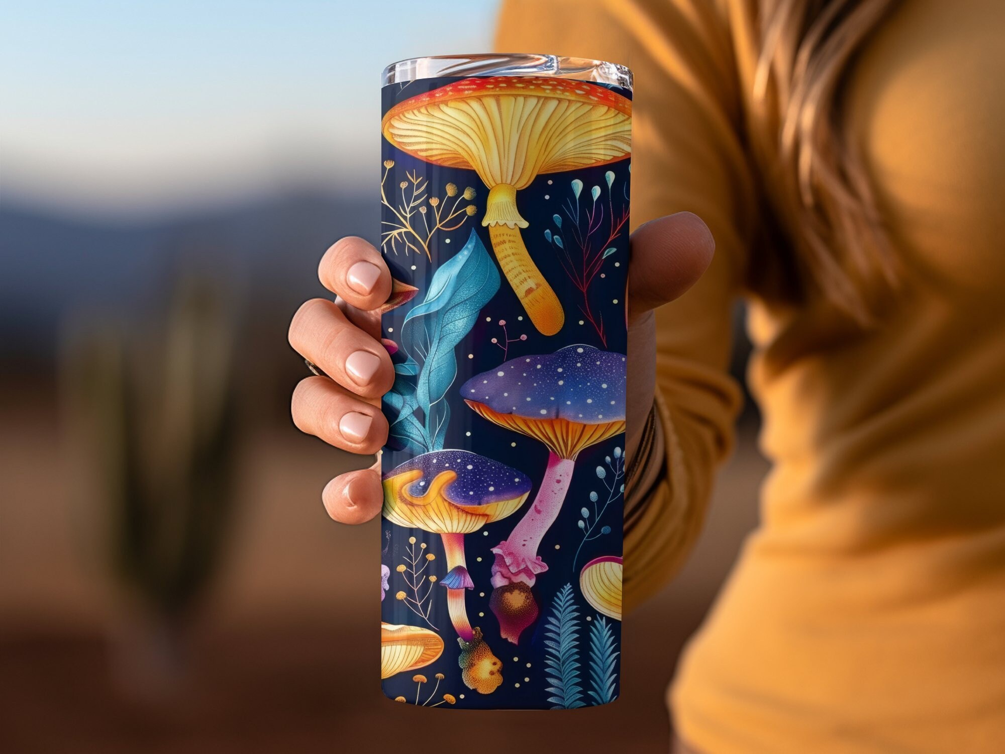 Enchanted Forest Mushroom Seamless 20oz Skinny Tumbler Wrap, Colorful ...