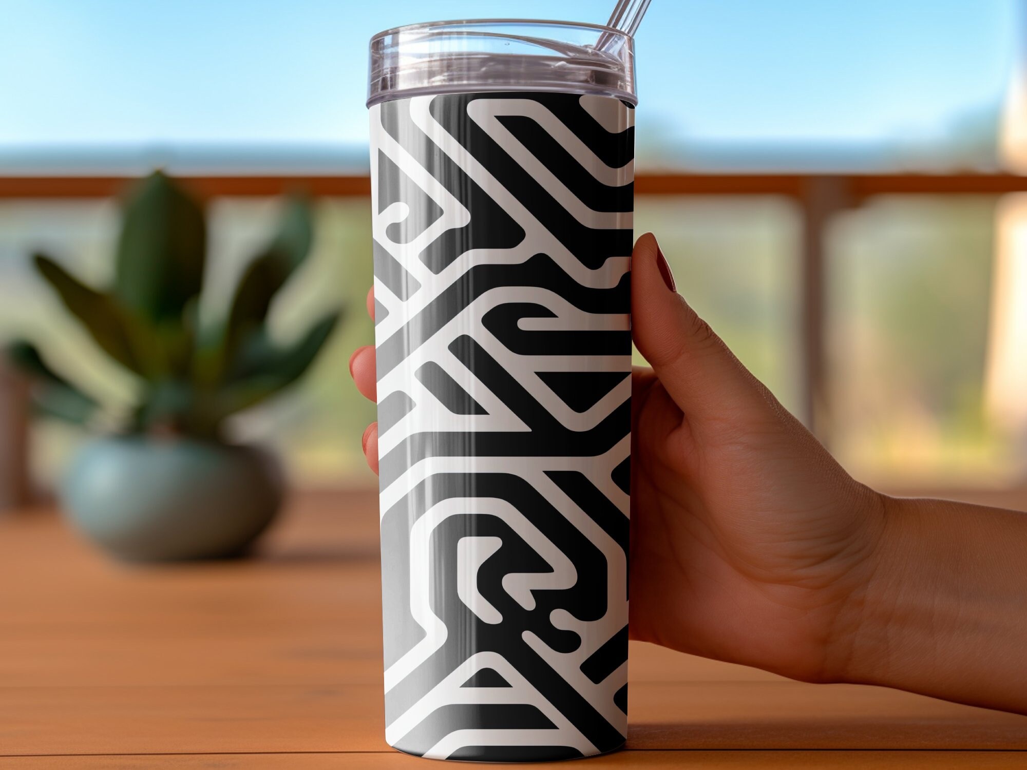 Abstract Monochrome Maze Design for 20oz Tumbler, Seamless Skinny Wrap ...