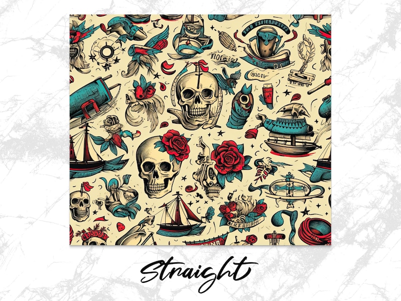 Nautical Skulls and Roses Tumbler Wrap, Seamless 20oz Design, Sailor ...