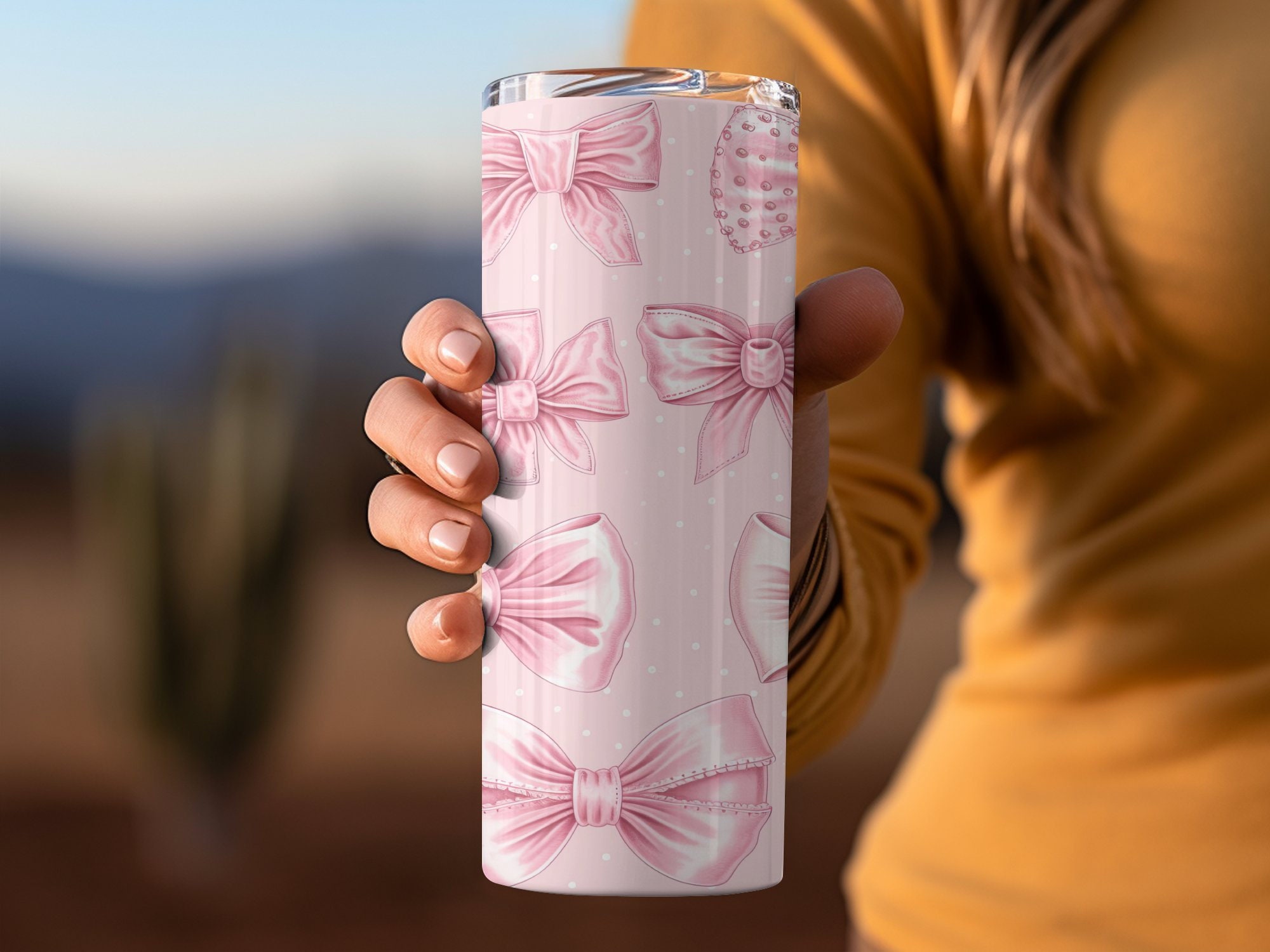 Pink Bow Pattern Seamless Tumbler Wrap, Cute Feminine Bow Sublimation ...