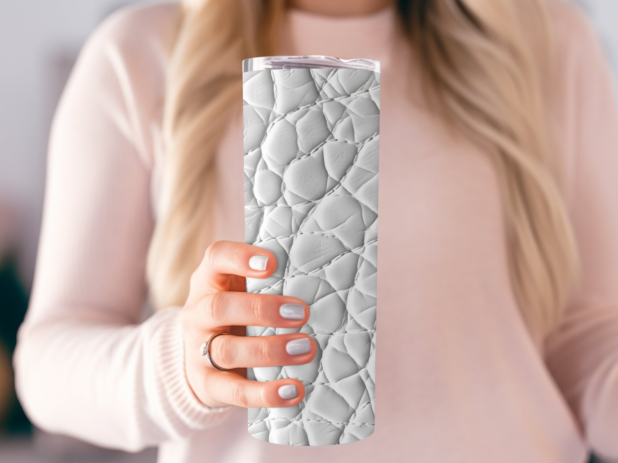White Quilted Leather Texture Seamless 20oz Skinny Tumbler Wrap PNG ...
