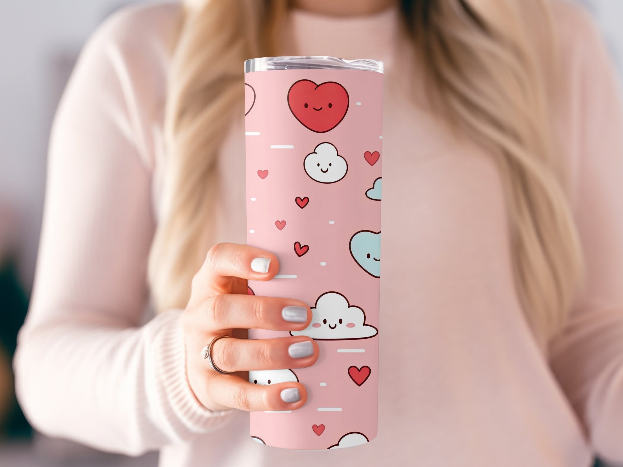 Cute Kawaii Hearts and Clouds Seamless Tumbler Wrap, 20oz Skinny ...