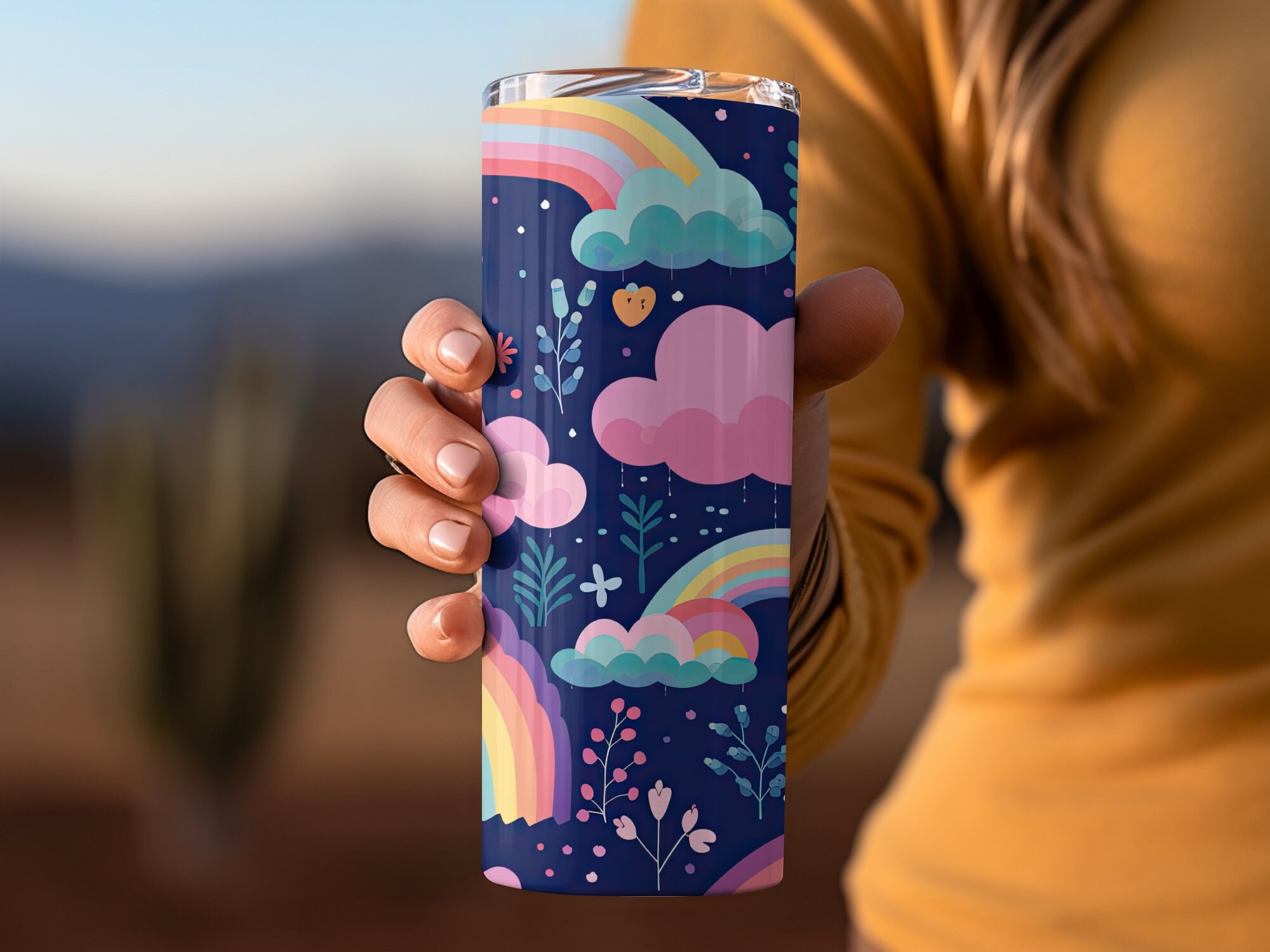 Whimsical Rainbow and Clouds Tumbler Wrap Design, 20oz Skinny ...