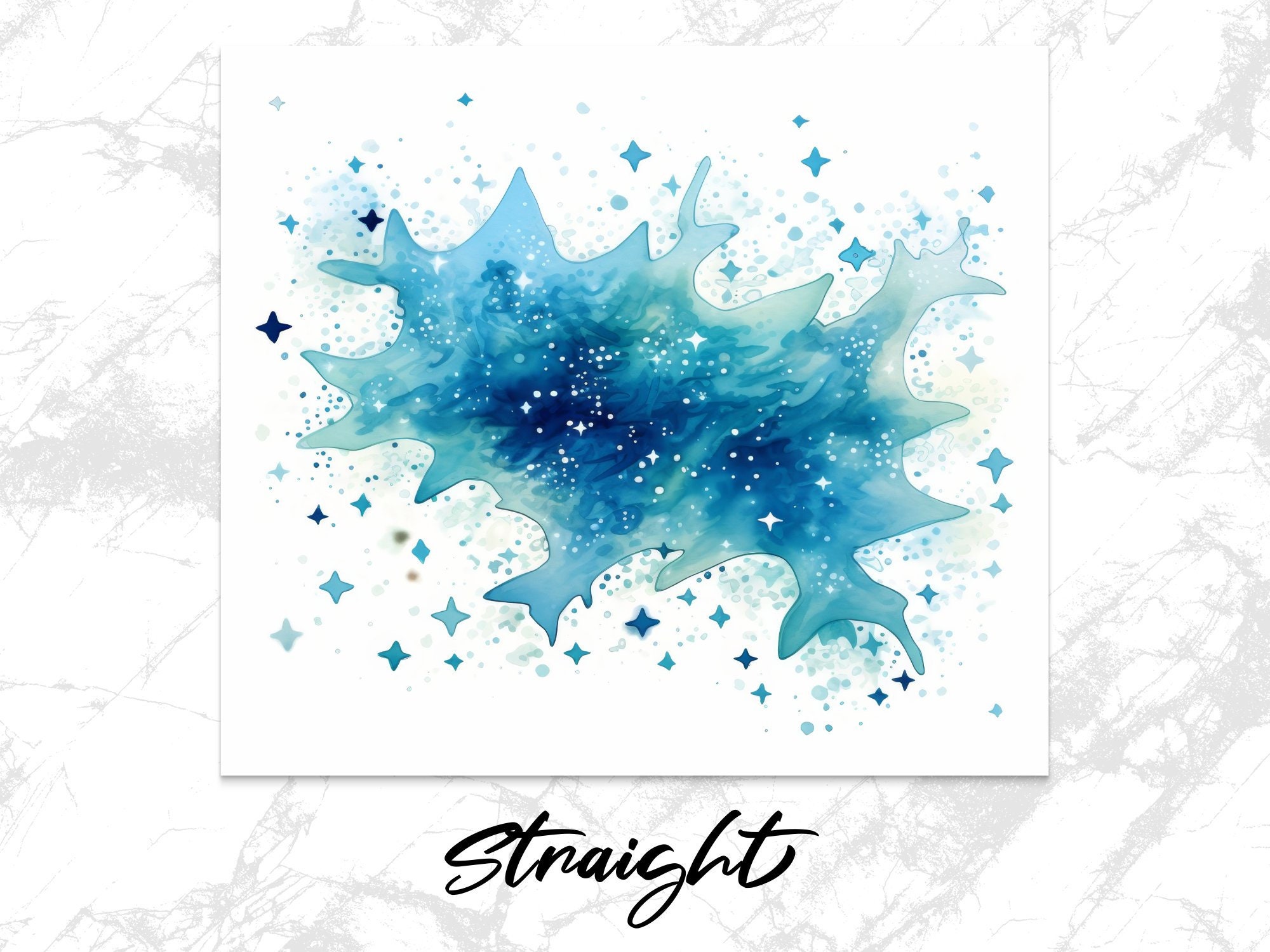 Blue Watercolor Splash Starry Design, Seamless 20oz Skinny Tumbler Wrap ...