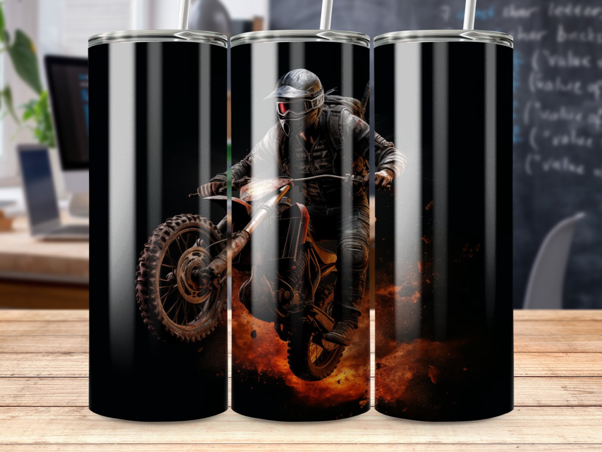 Motocross Fire Explosion 20oz Skinny Tumbler Wrap, Biker Sublimation ...