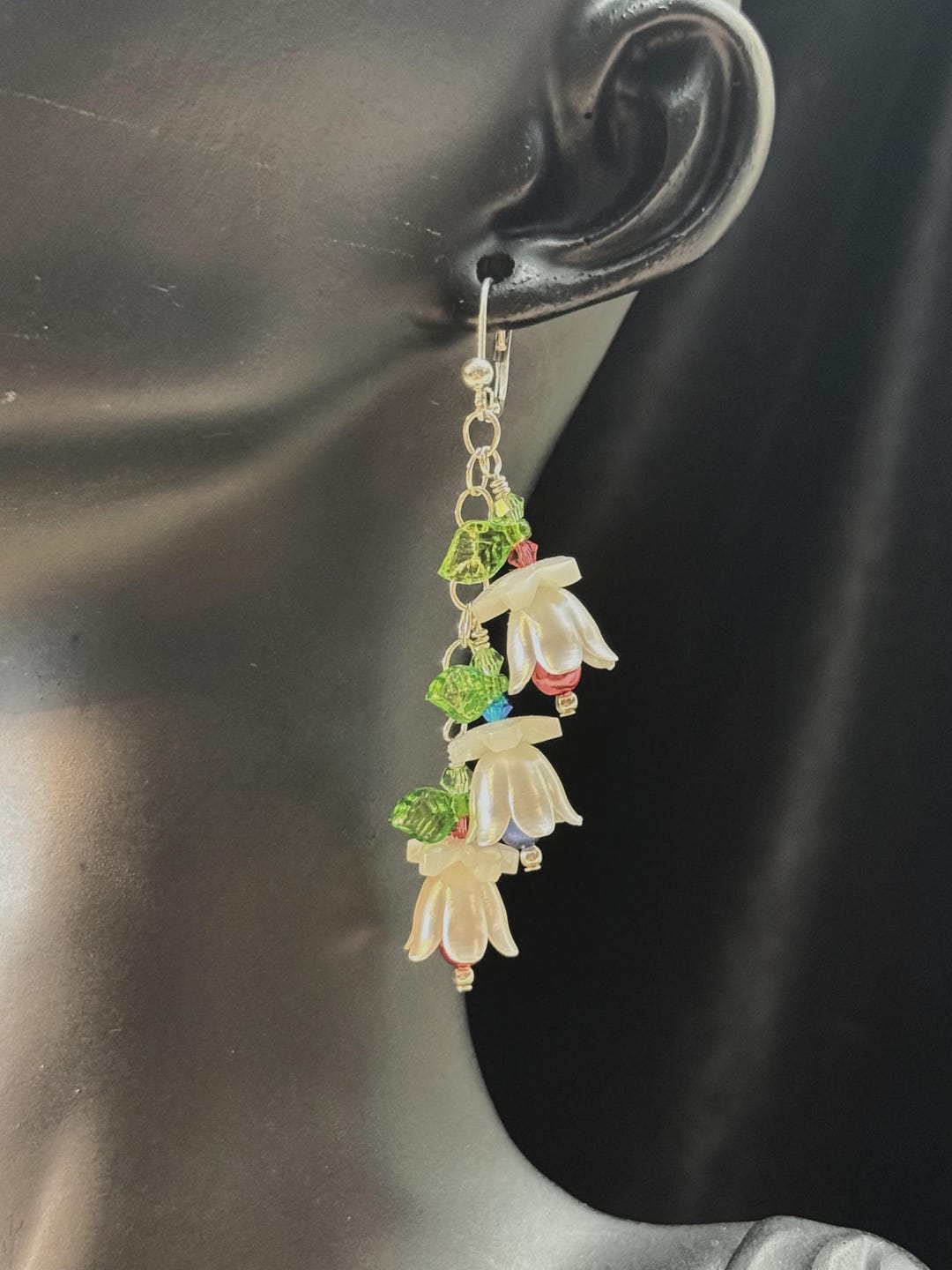 White Lily Bell Flower Dangle Earrings, Sterling Silver Chain, Spring ...
