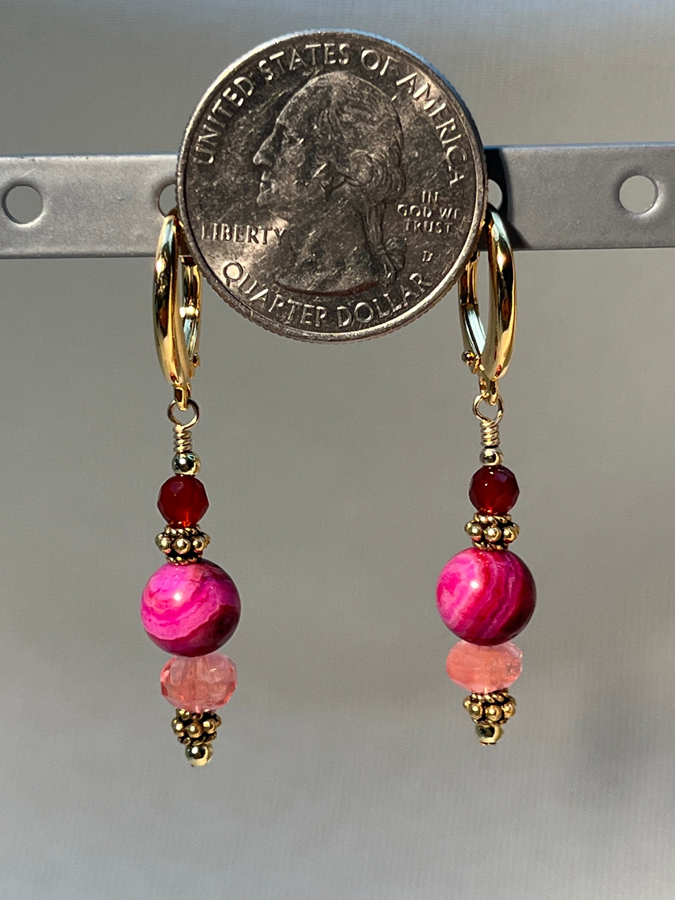 Ruby Agate Dangle Earrings: Pink Quartz, Carnelian & Gold Accents - Etsy