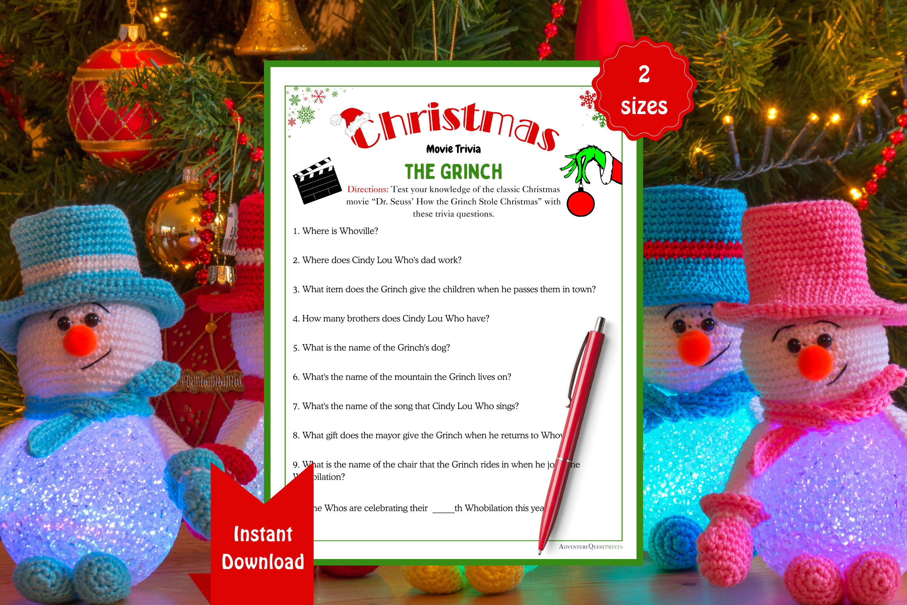 Christmas Movie Trivia Grinch Christmas Game Grinch Trivia Questions ...