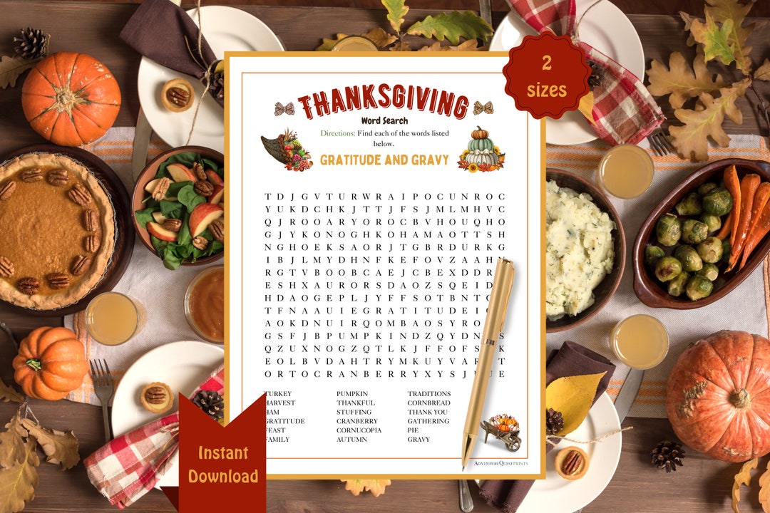 Thanksgiving Word Search Thanksgiving Activity Sheet Puzzles and Games ...