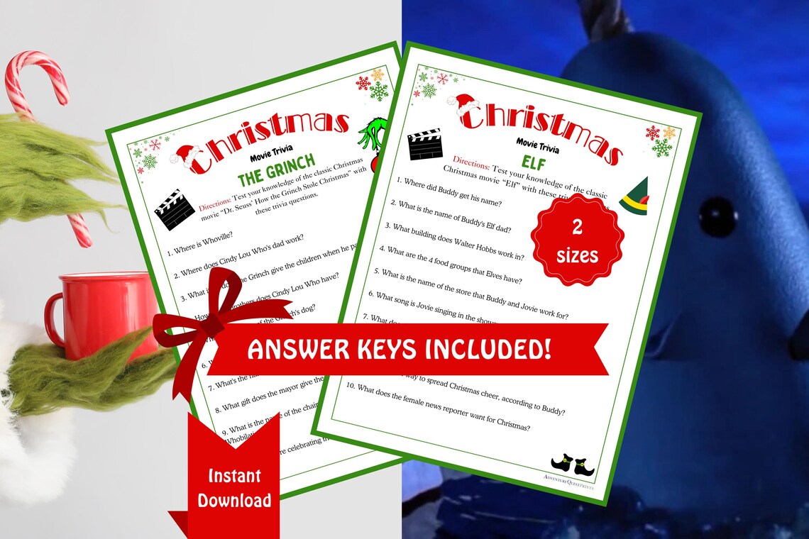 Christmas Movie Trivia Bundle | Elf and the Grinch | Movie Night Trivia ...