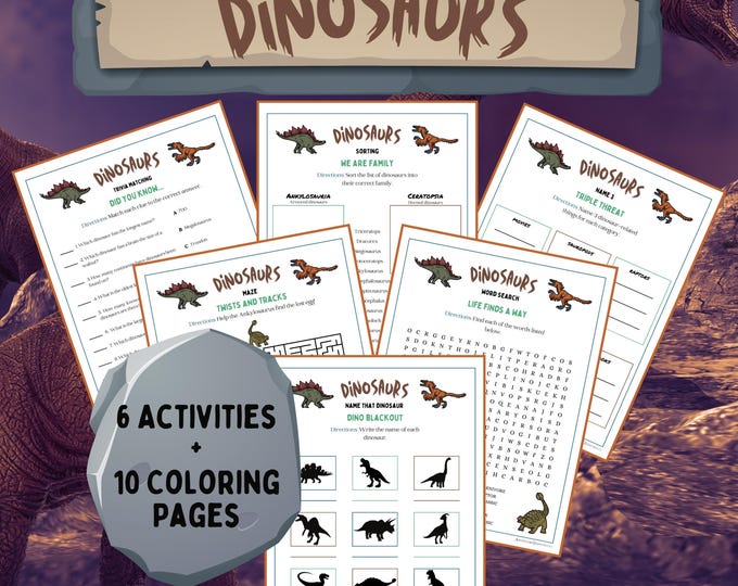 Dinosaur Game Printable Bundle, Dinosaur Activity Pages, Dinosaur ...