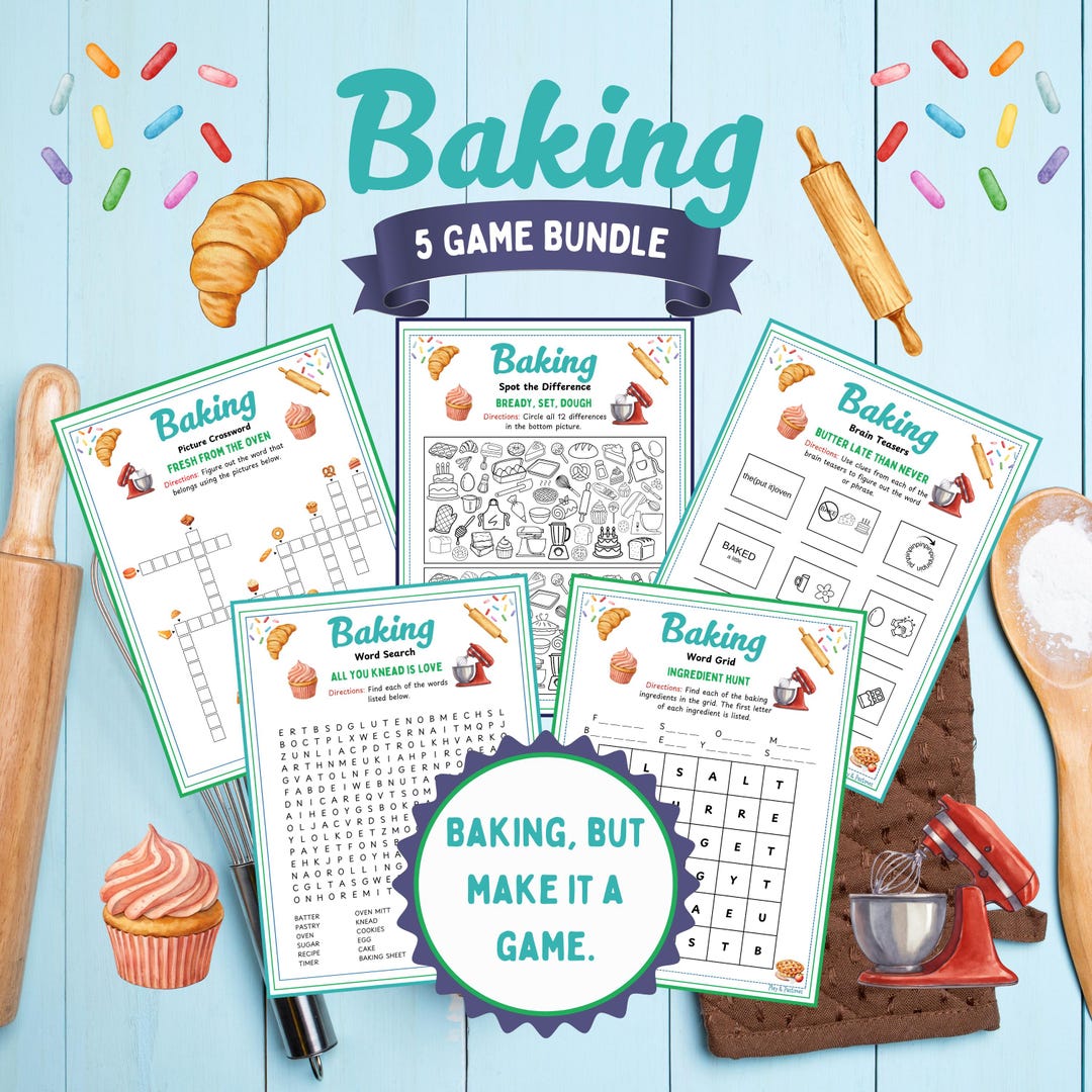 Baking Games and Puzzle Bundle | Word Search, Crossword | Baking-themed ...