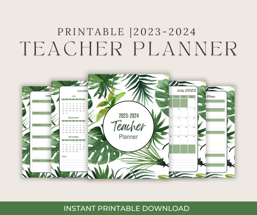 2023-2024 Green Floral Printable Teacher Planner Template - Etsy