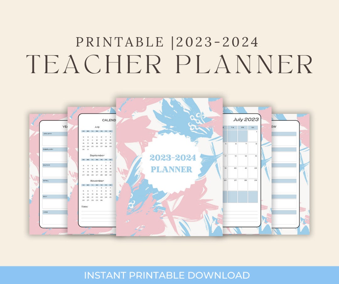 2023-2024 Pink Blue Floral Printable Teacher Planner Template - Etsy