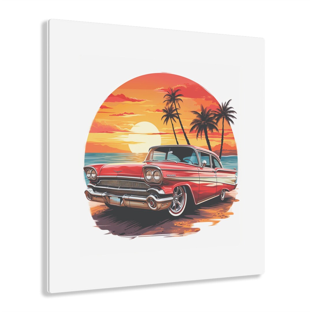 Red Lowrider Sunset Acrylic Print Vintage Car Wall Art Retro Automotive ...