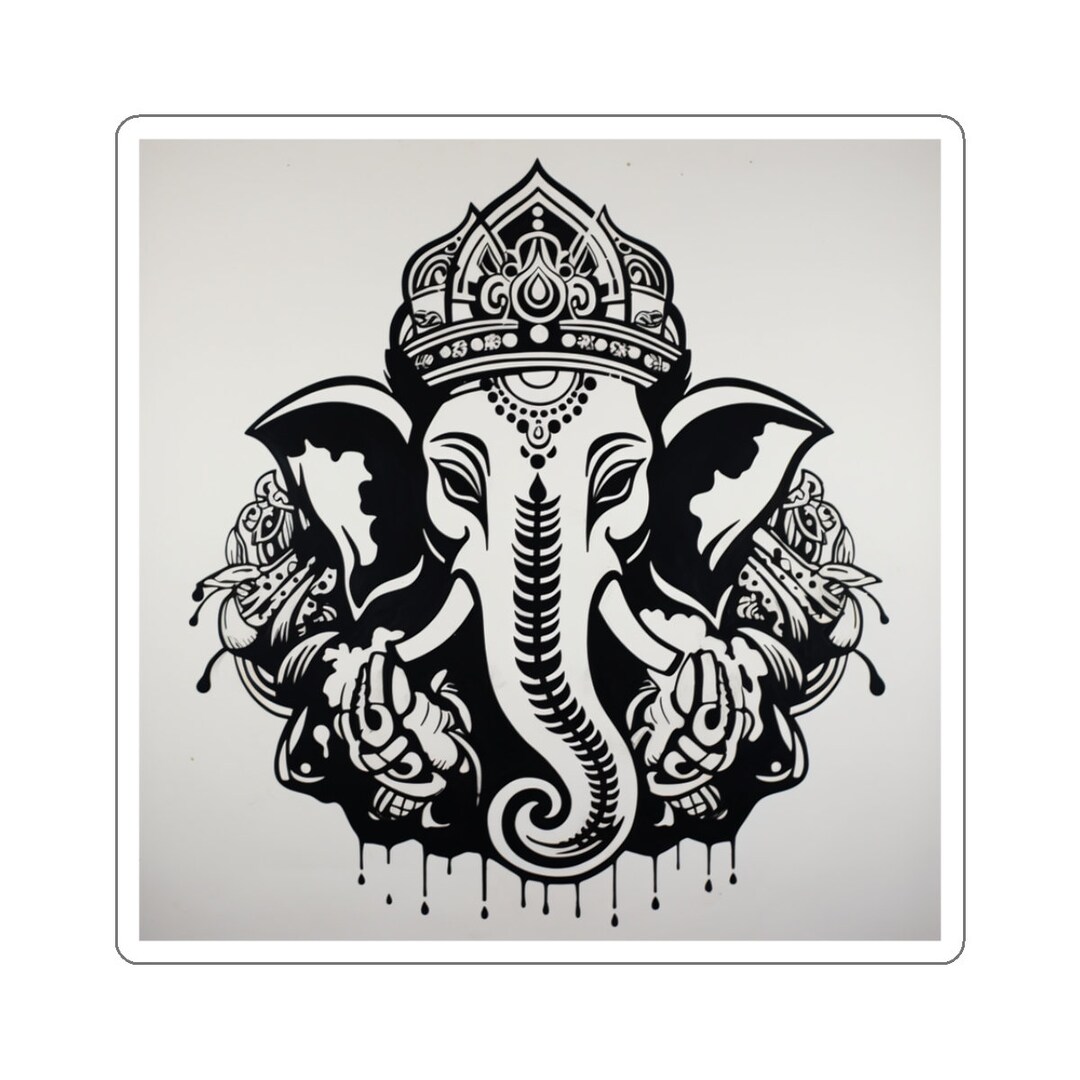 Lord Ganesha Black and White Outline Laptop Sticker - Spiritual Art - Etsy