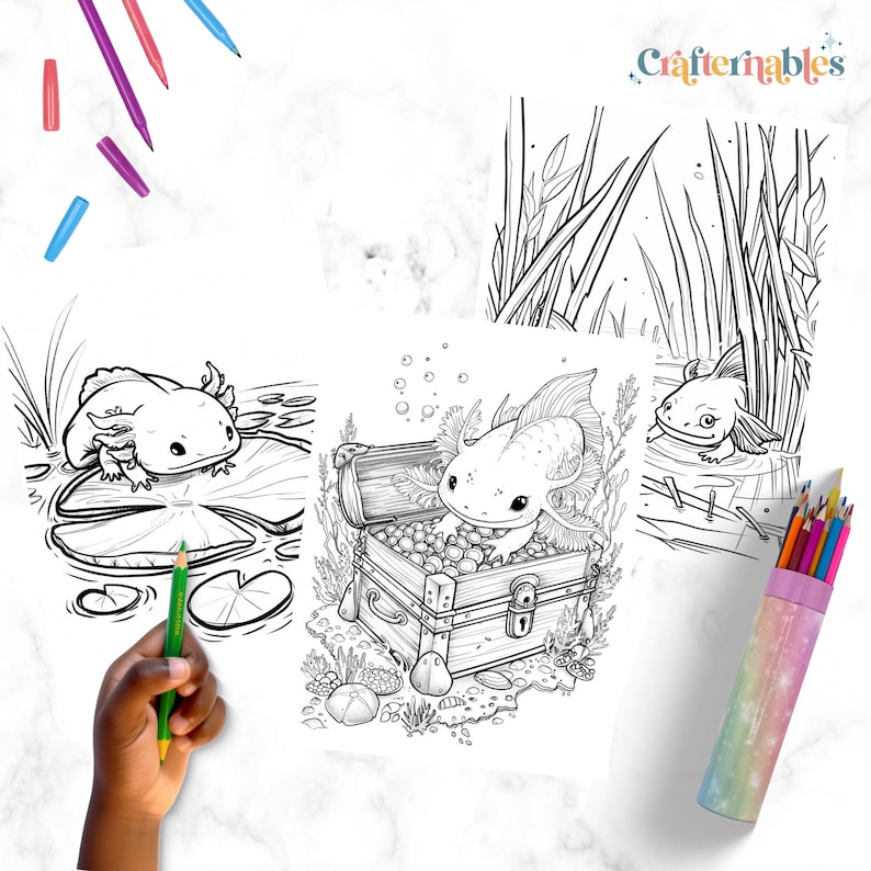 31 Page Bundle Axolotl Coloring Pages for Kids - Educational Activity ...