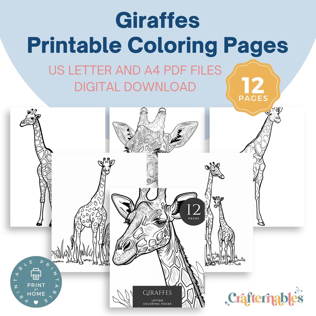 Giraffe Coloring Pages | 12 Printable Safari Animal Sheets (digital ...