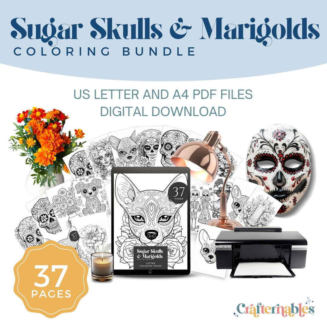 Sugar Skulls & Marigolds: 37 Coloring Page Bundle for All Ages, for ...