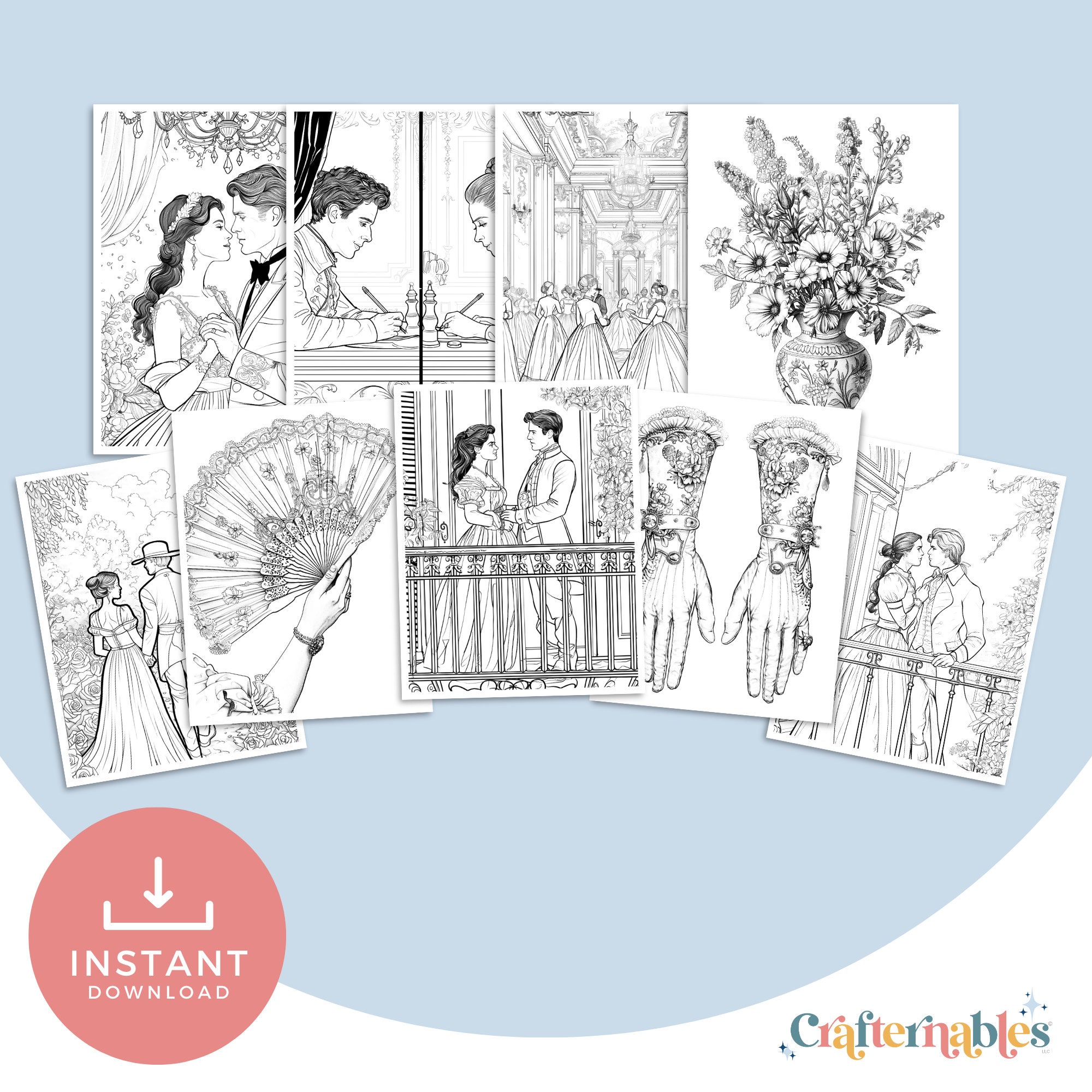 38 Regency Era Courtship Coloring Pages for Adults - Relaxing Instant ...