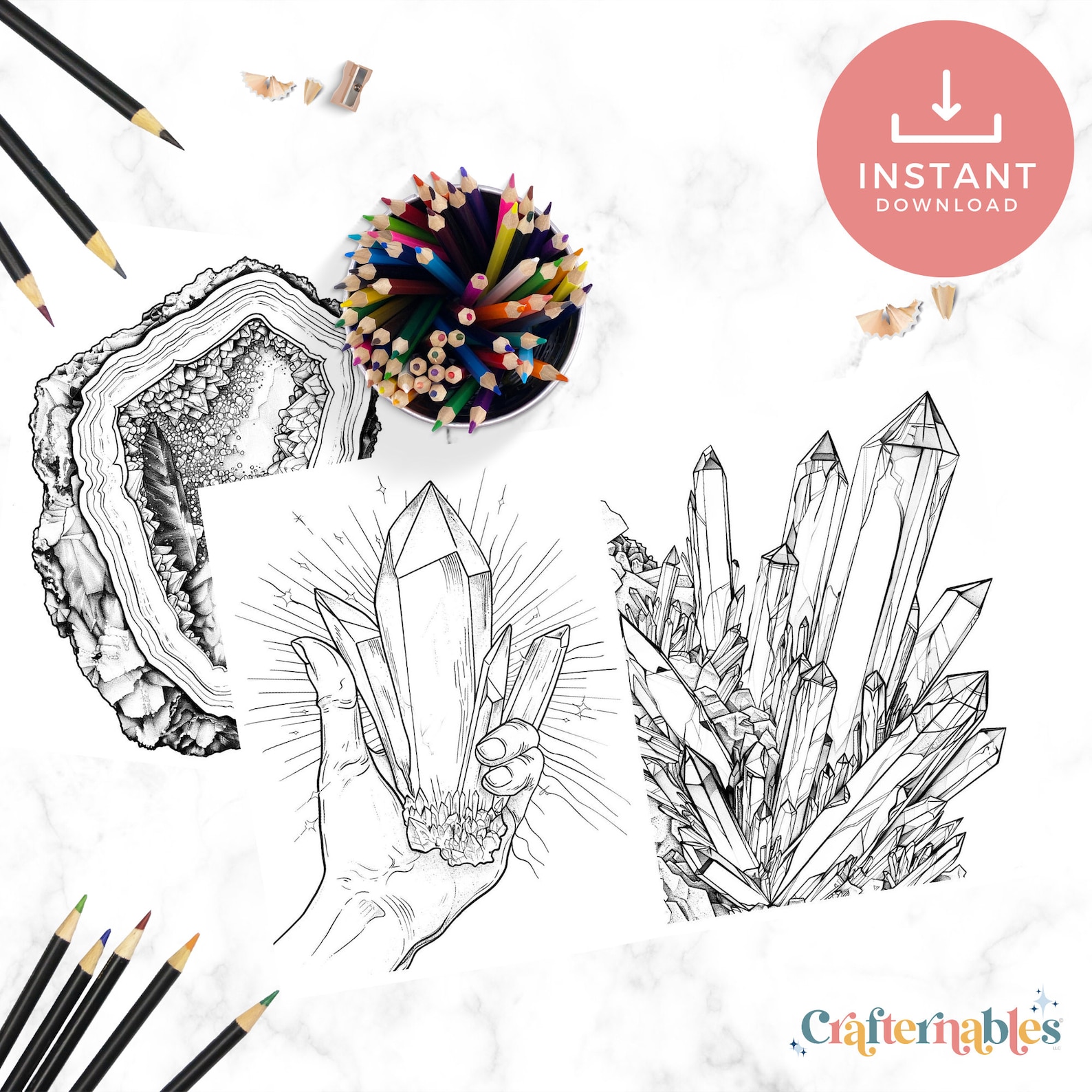 16 Crystal Power Coloring Pages! Crystals for Harmony Relaxation ...